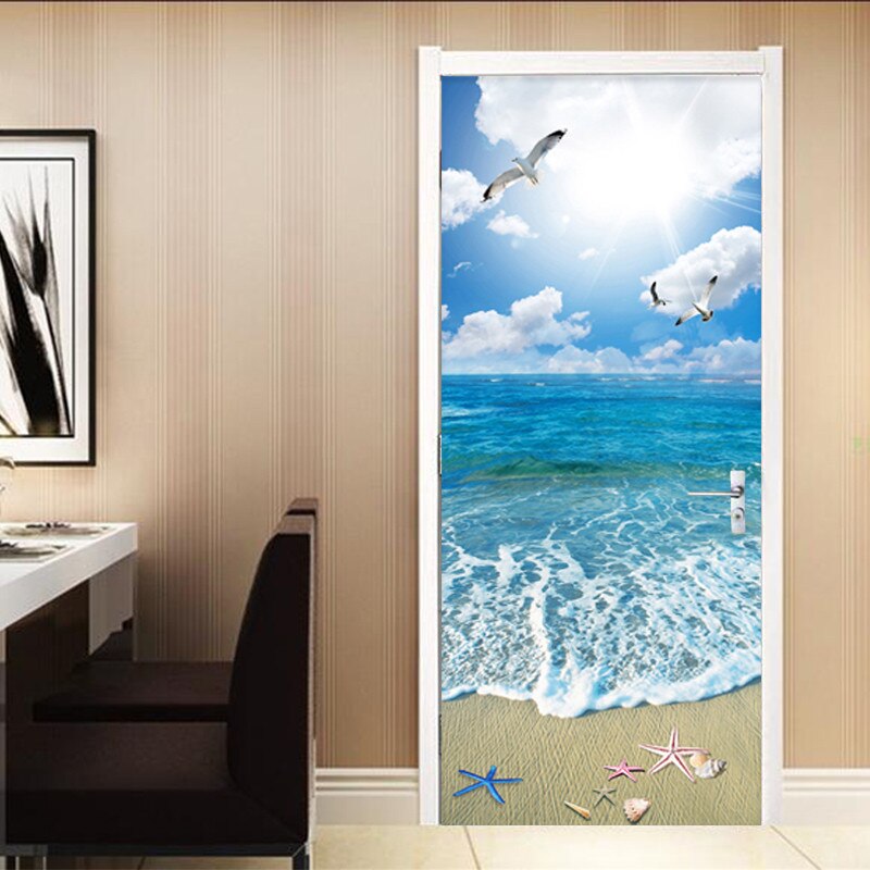 Door Sticker 3D Beach Sea Landscape Wallpaper Livi... – Grandado