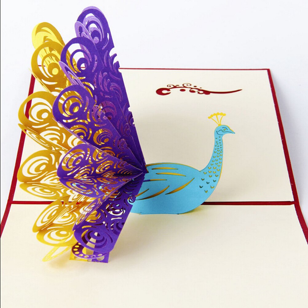 1Pcs Animals Peacock Greeting Card 3D Pop up Birth... – Grandado