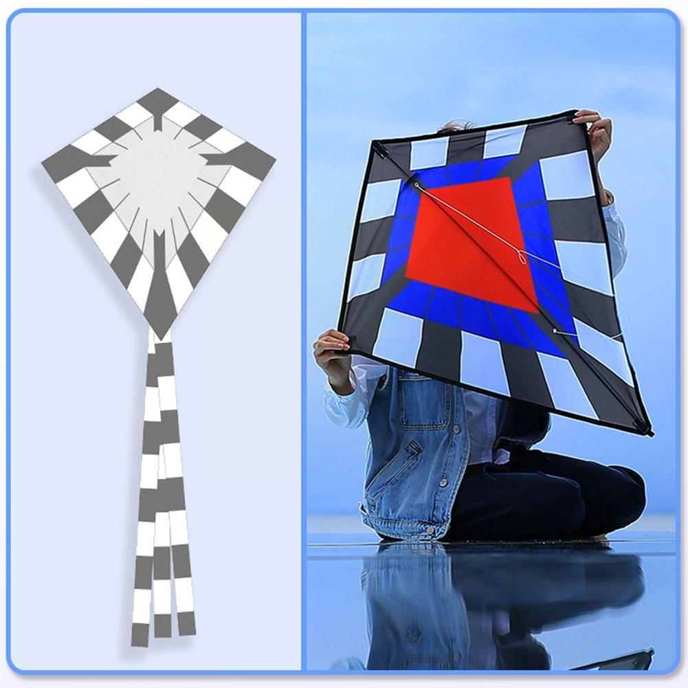 Large Rhombus Colorful Grid Kite Long Tail Nylon O... – Grandado
