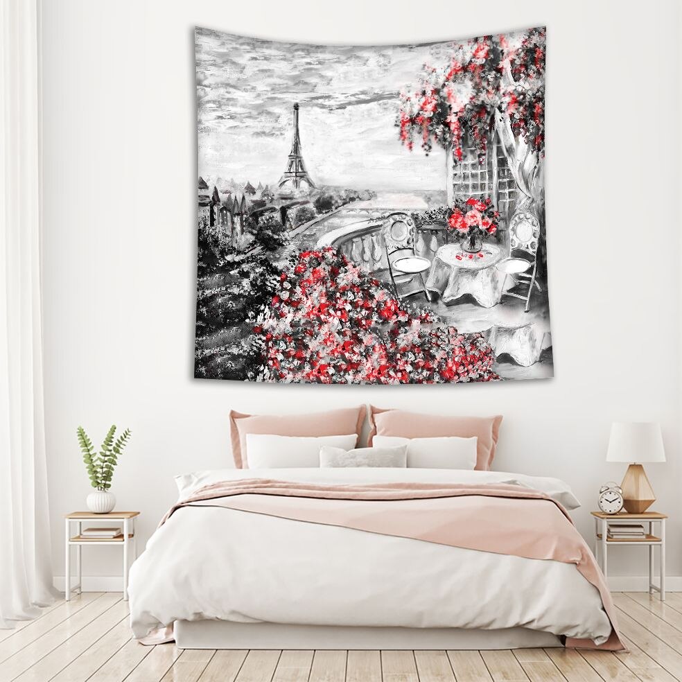 Wandtapijt Olieverf Balkon Met Bloem Zomer Cafe In... – Vicedeal