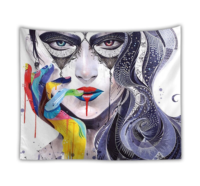 Girl Portrait Tapestry Wall Hanging Aesthetic Trip... – Grandado