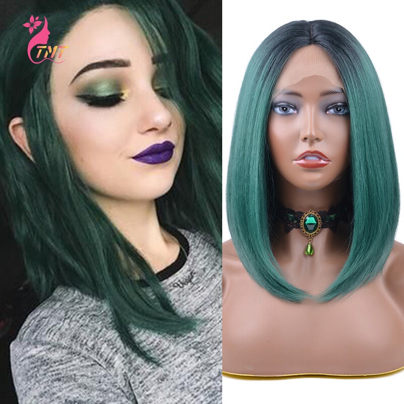 Short Bob Wig Middle Part Lace Front Synthetic Wig... – Grandado