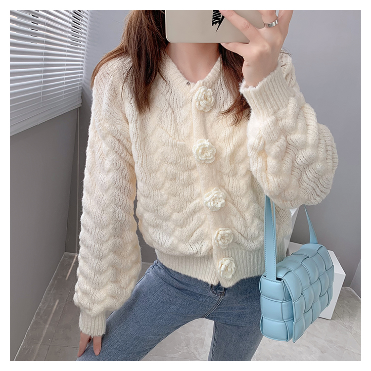 Year autumn heavy flower female knitting cardigan ... – Grandado