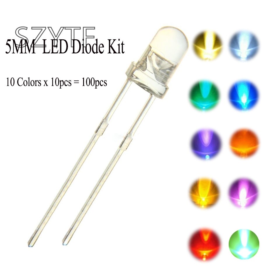 100pcs (10 colors x 10pcs) 5mm LED Diode 5 mm 3V A... – Grandado