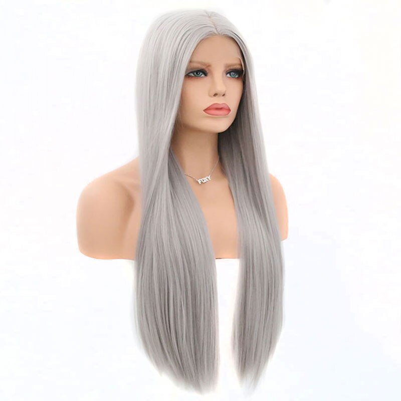 Bombshell Long Straight Gray Synthetic Lace Front ... – Grandado