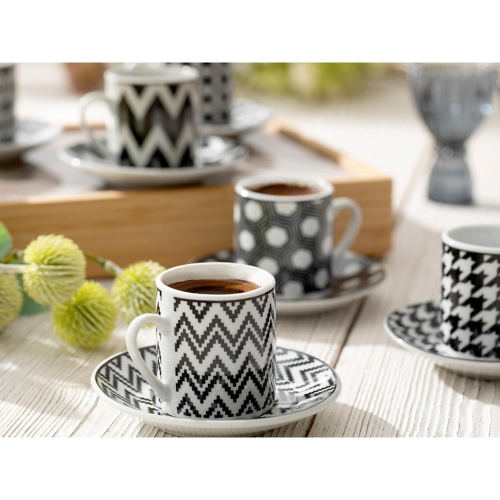 6 personer 12 delar svart mönstrad kopp med porsli... – Grandado