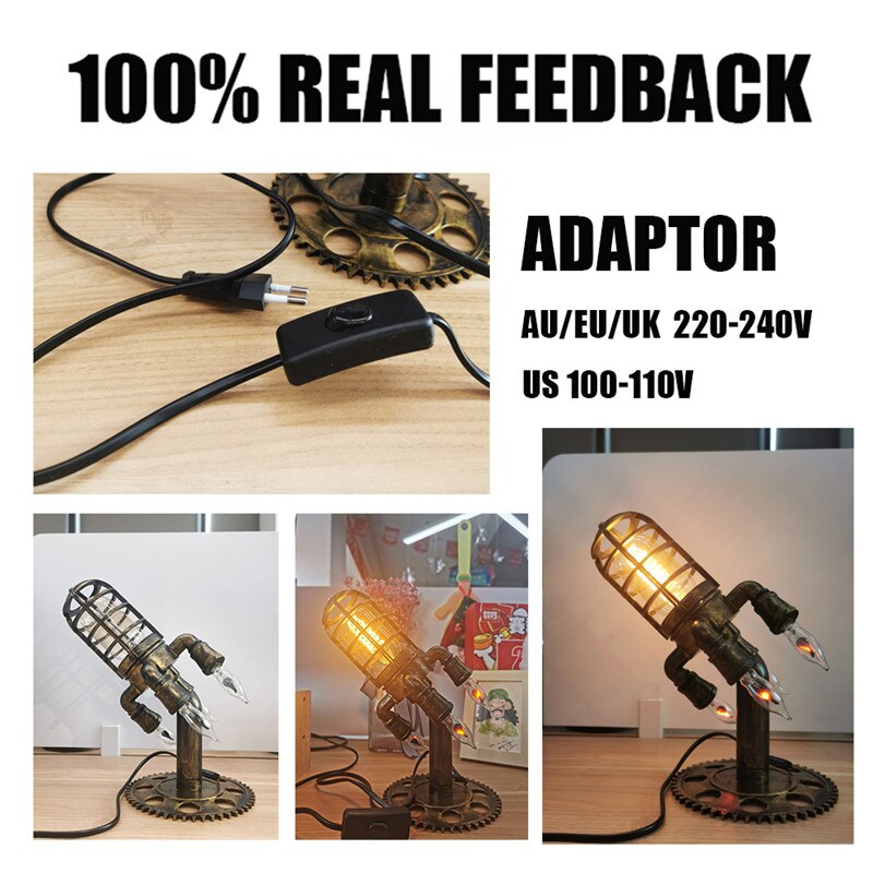 Retro Steampunk Rocket Lamp Light LED Table Office... – Grandado