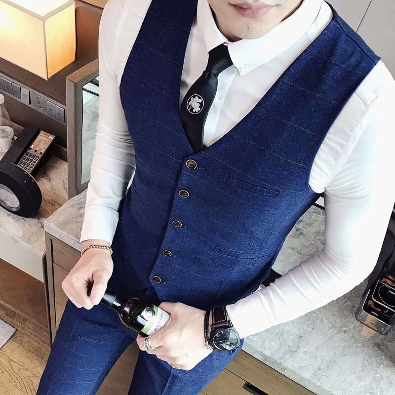 ( 1 Piece Vest) Mens Boutique Plaid Business Casua... – Vicedeal