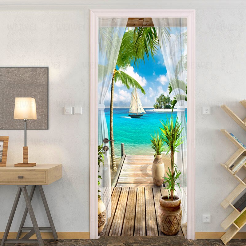 Balcony Sea View 3D Door Sticker Wall Painting Liv... – Grandado
