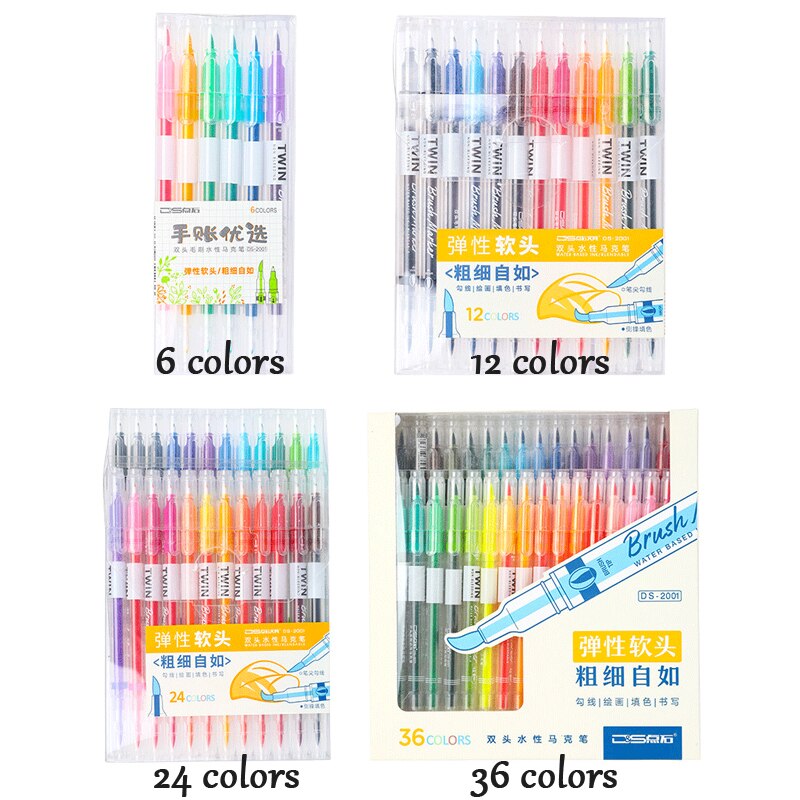 6/12/24/36 Colors Brush Pen Set Dual Tip Fineliner... – Vicedeal