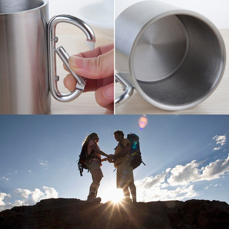 220 ml Camping Reise Edelstahl Tasse Karabiner Hak... – Grandado