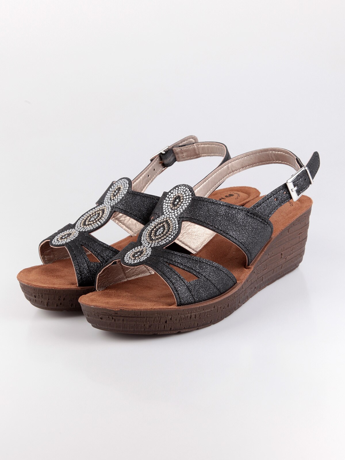 INBLU anatomisch wedge Sandalen strass-Zwart – Grandado