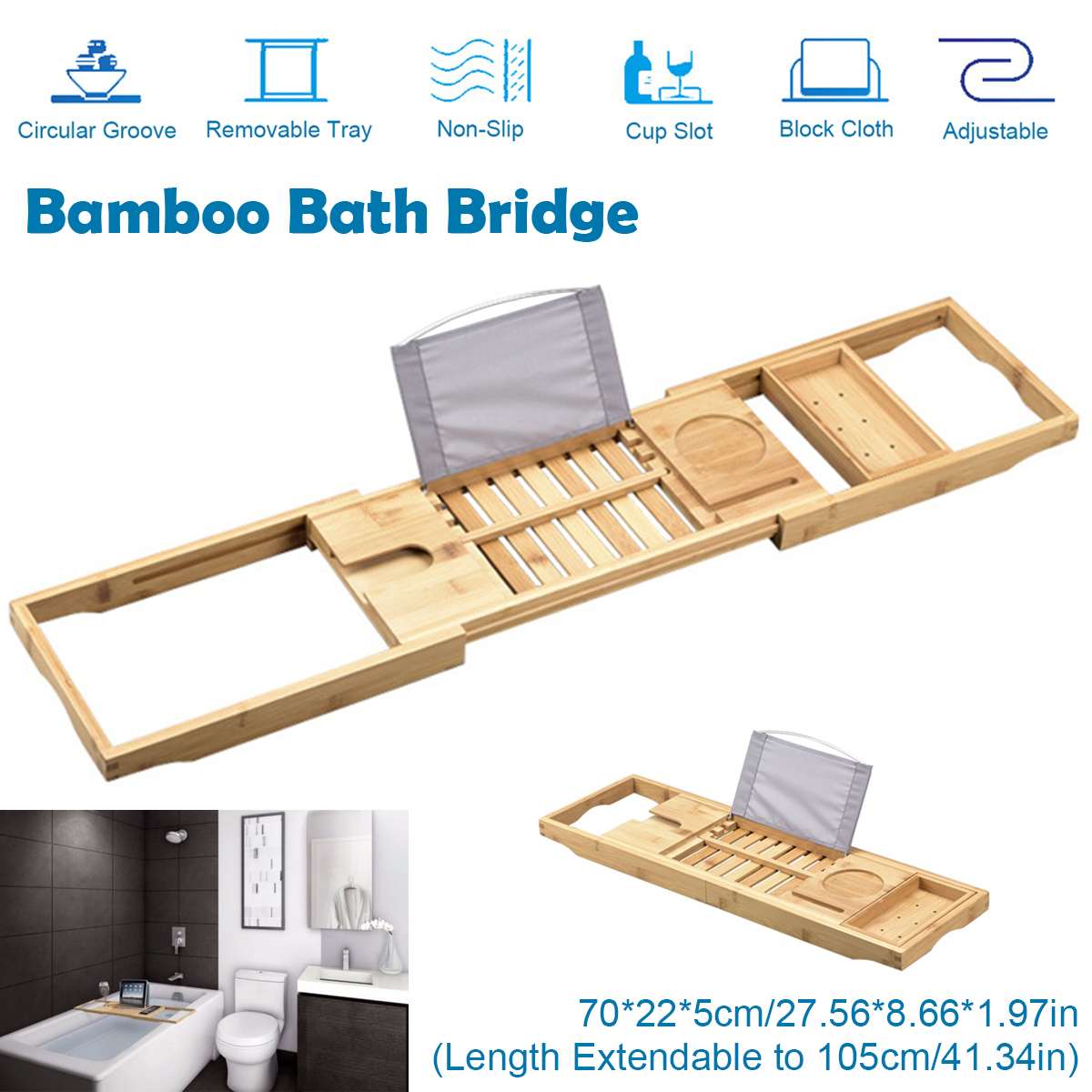 105cm Bathroom Bamboo Bath Bathtub Shelf Bridge Tu... – Grandado