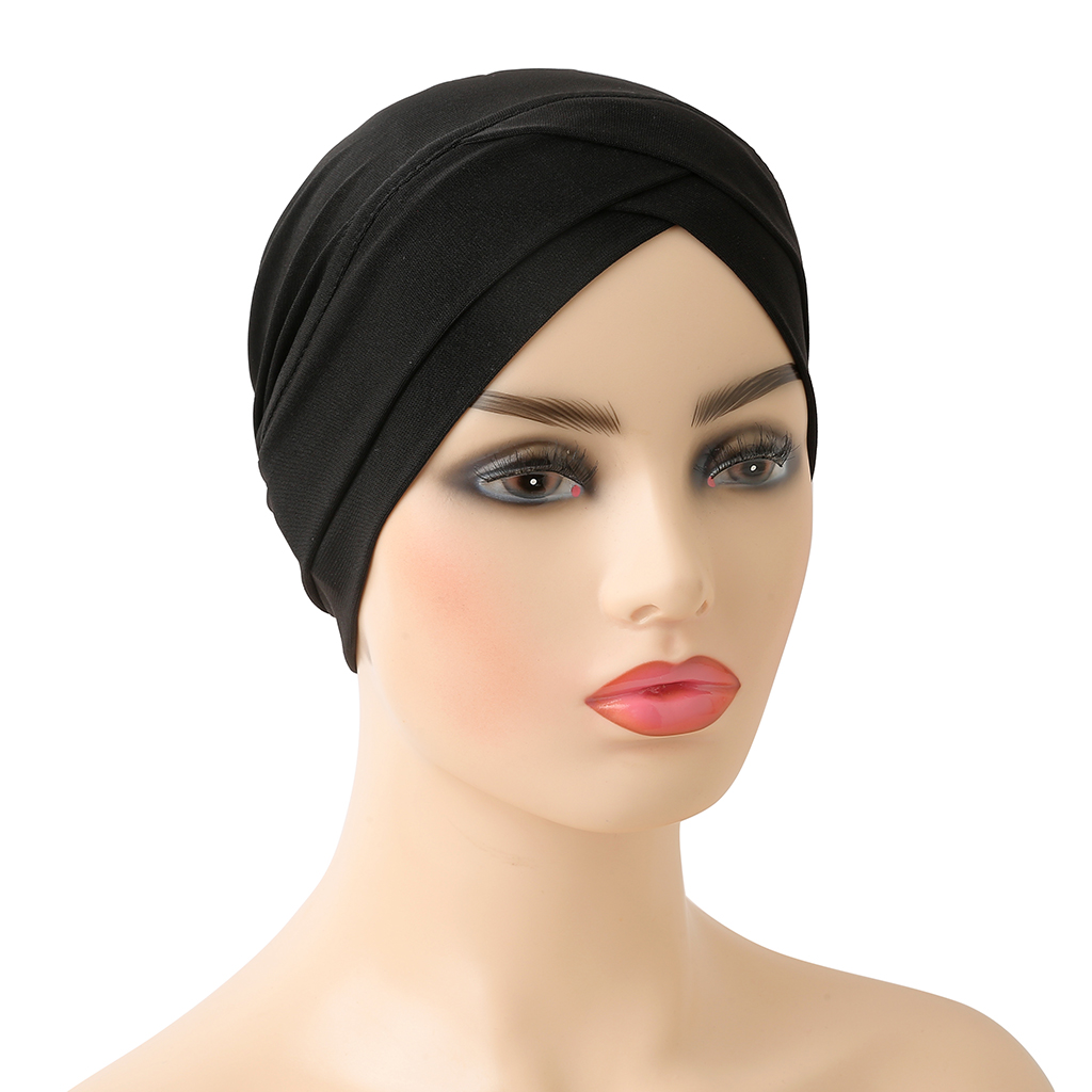 H117 Forehead criss Cross Muslim Turban Pure Color... – Grandado