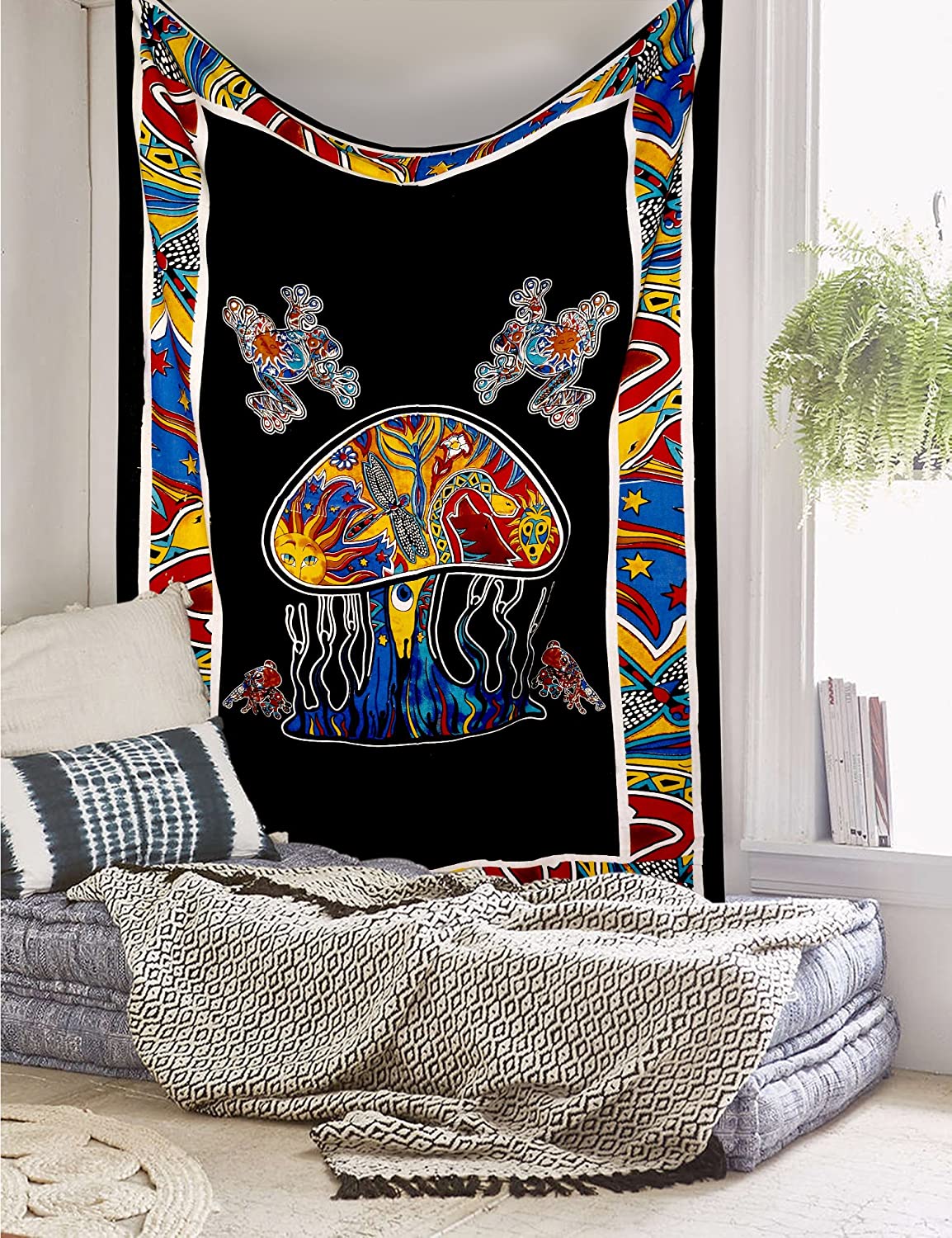 Trippy Psychedelic Mushroom Tapestry Frogs Magic S... – Vicedeal