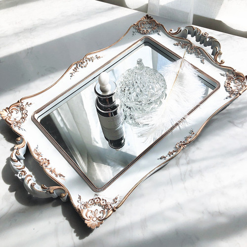 European retro white Mirror Tray skin care product... – Grandado