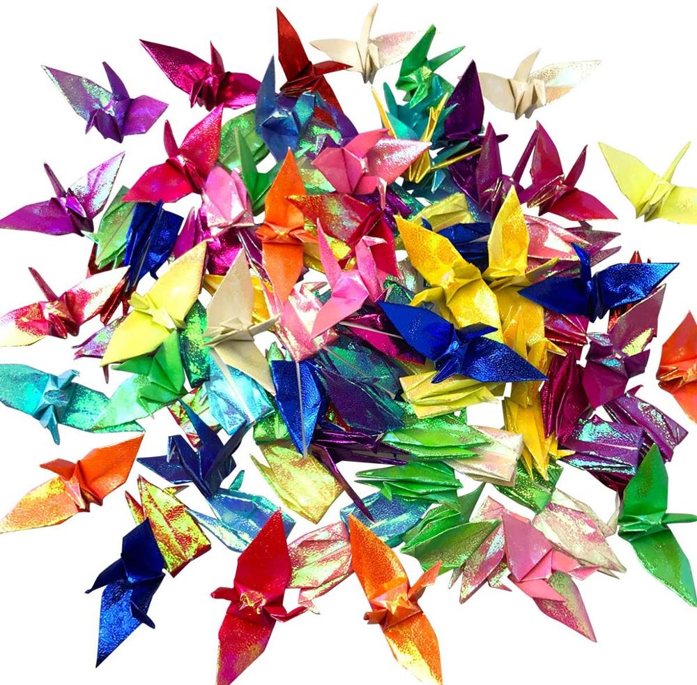 Fold 100PCS 10cm Origami Paper Crane Decor Glitter... – Vicedeal