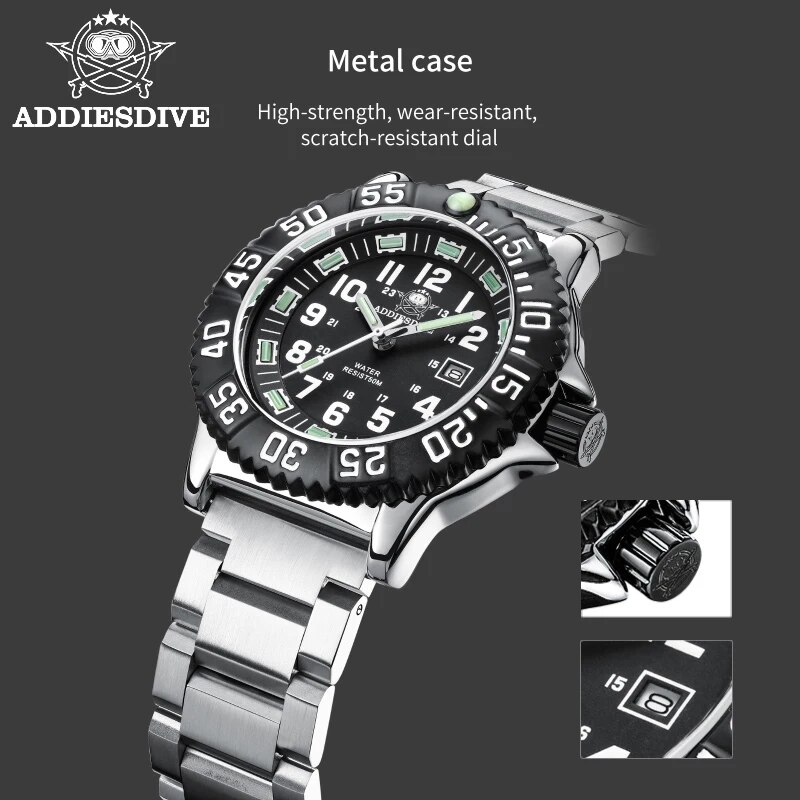 Addies Dive Men Casual Watch Calendar Display 50m ... – Grandado