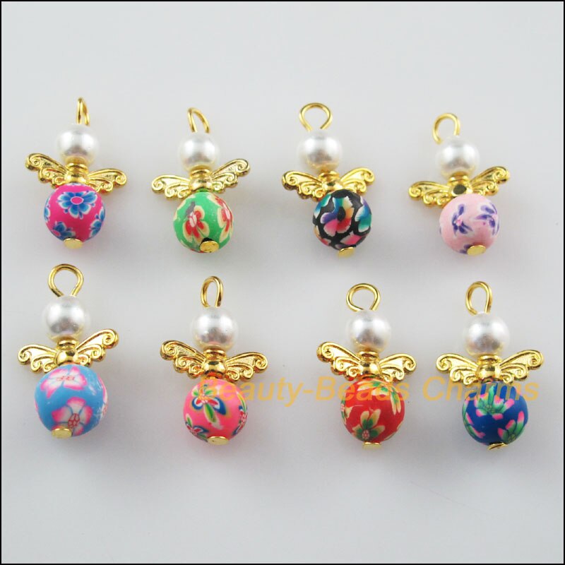 16Pcs Gold Color Wings Mixed Clay Dancing Angel Ch... – Grandado