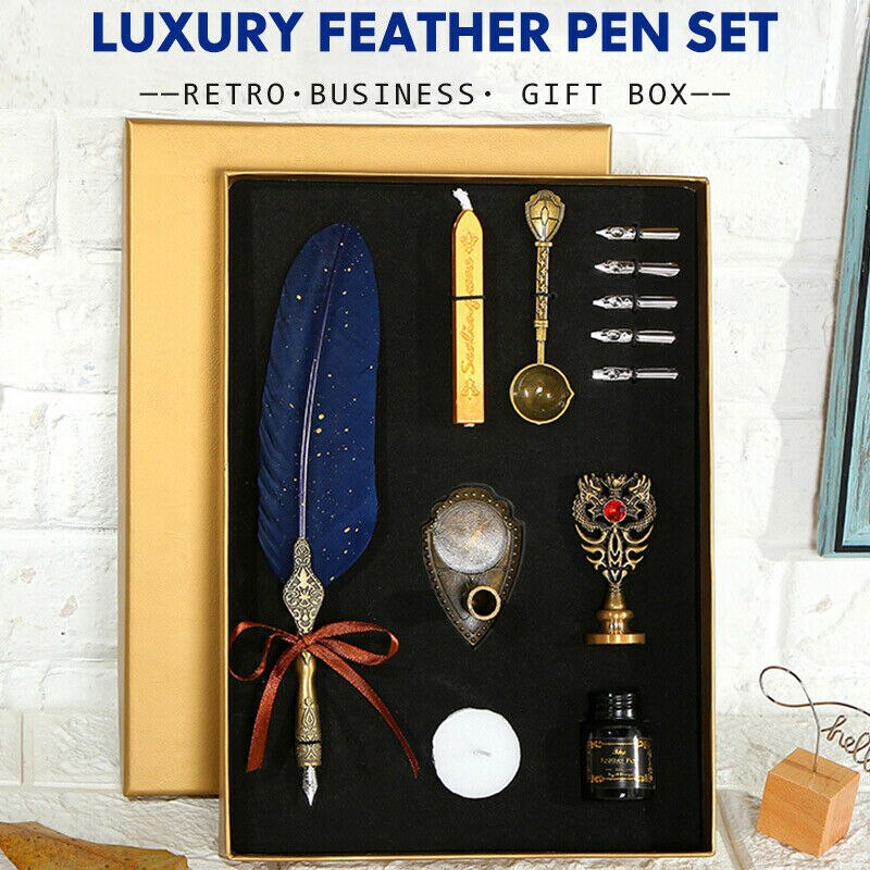 Vintage Antique Feather Quill Pen Set Dip Pen Foun... – Grandado