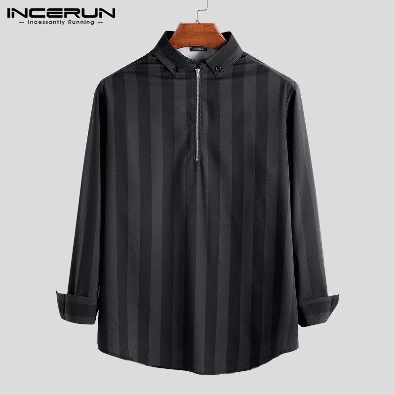 INCERUN Men Striped Shirt Long Sleeve Turn-down Co... – Grandado