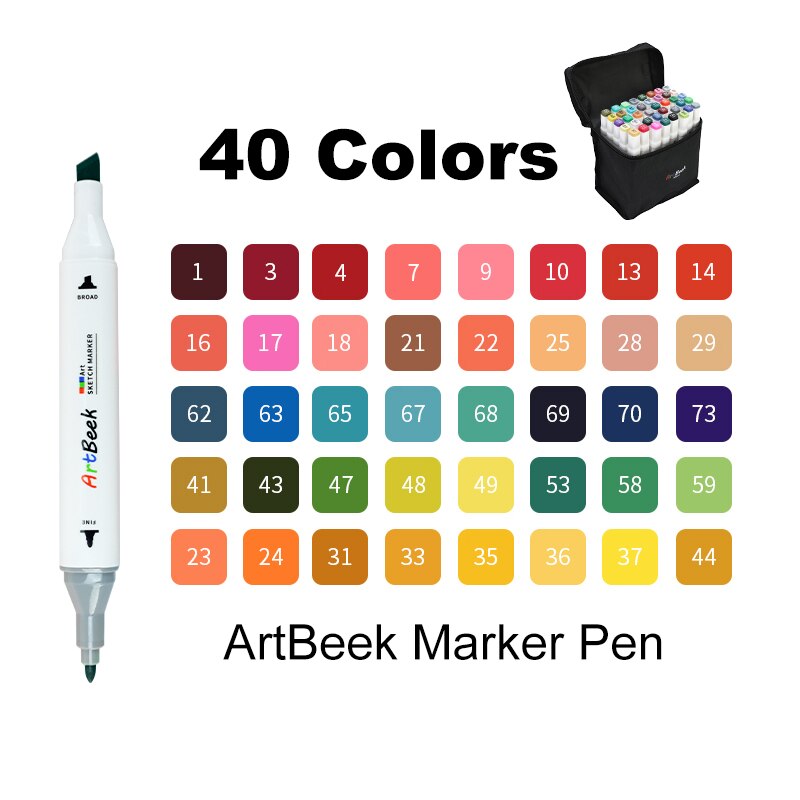 ArtBeek Markers 40/60/80 Color Sketch Art Marker P... – Grandado