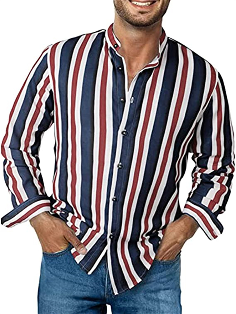 Mannen Gestreepte Revers Shirt Kantoor Outdoor 202... – Grandado