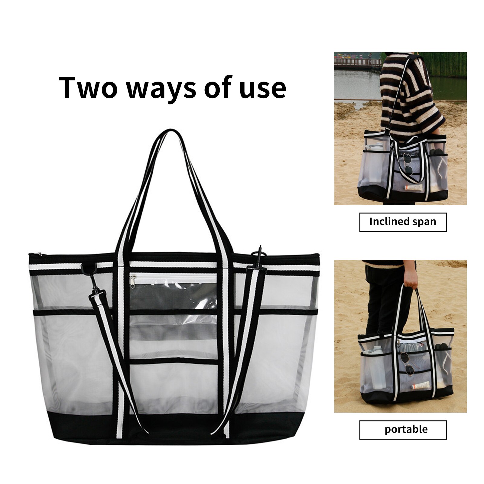 Nylon Mesh Beach Bags Multi-pocket Swimming Sport ... – Grandado