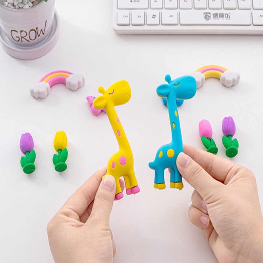 6packs/lot Giraffe Rainbow Flower Butterfly Eraser... – Grandado