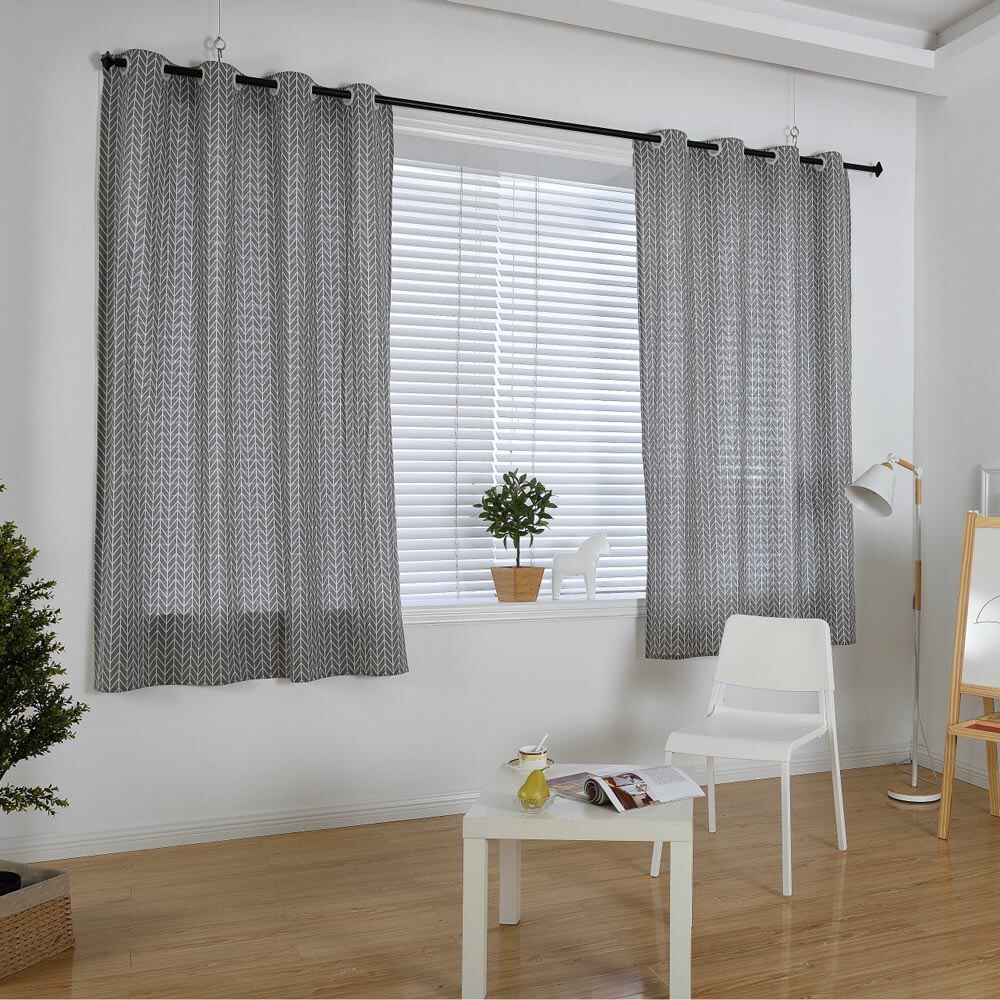 Gray Geometric Curtains Polyester Cotton Half Blac... – Grandado