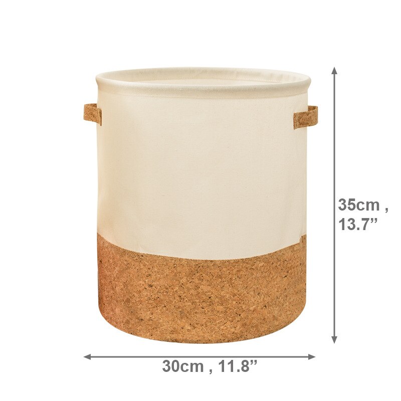Simple Cotton Linen Storage Bucket White Cork Leat... – Grandado