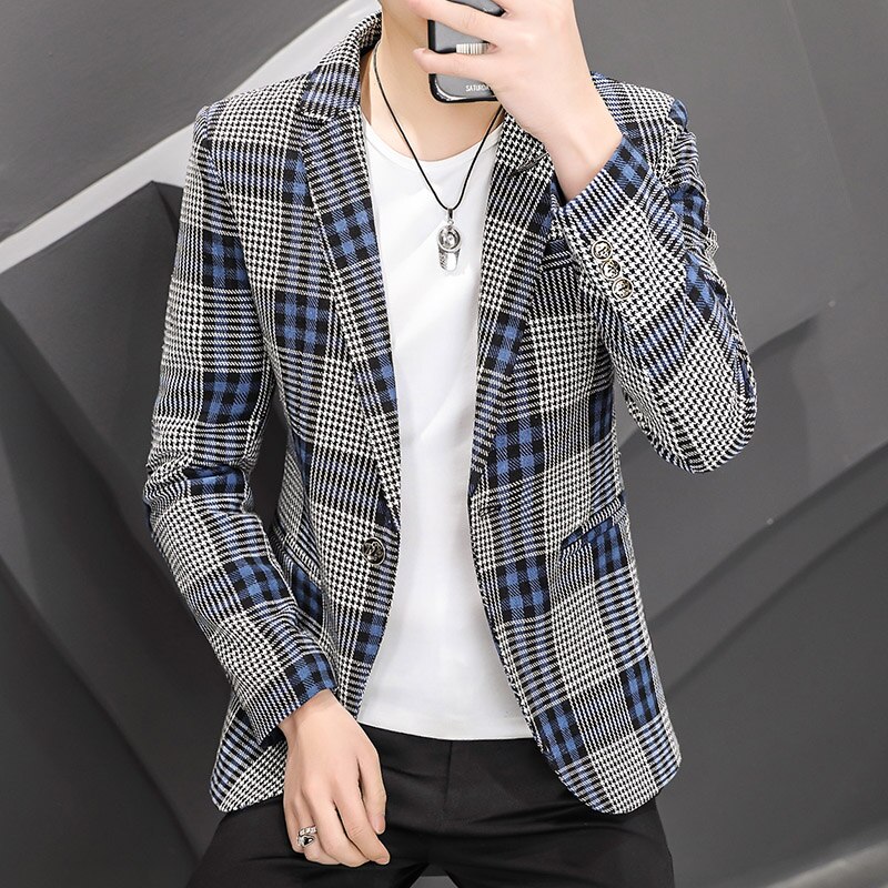 Mannen Blazer 2022 Lente Plaid Slim Fit Casual Pak... – Vicedeal