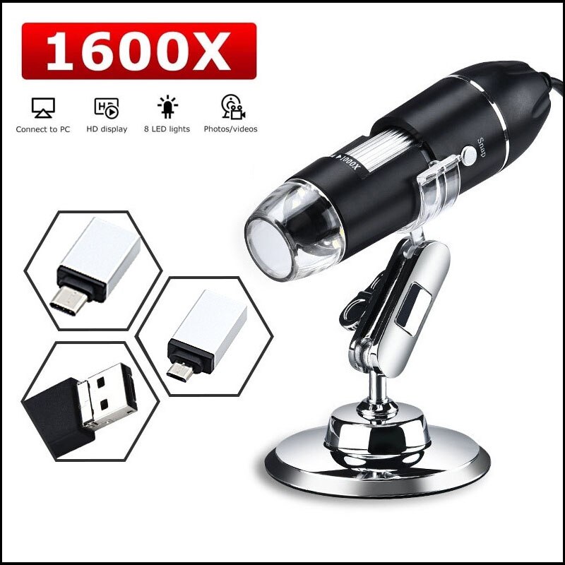1600X 3in1 Type-C Digital Microscope With 8 LEDs 2... – Grandado