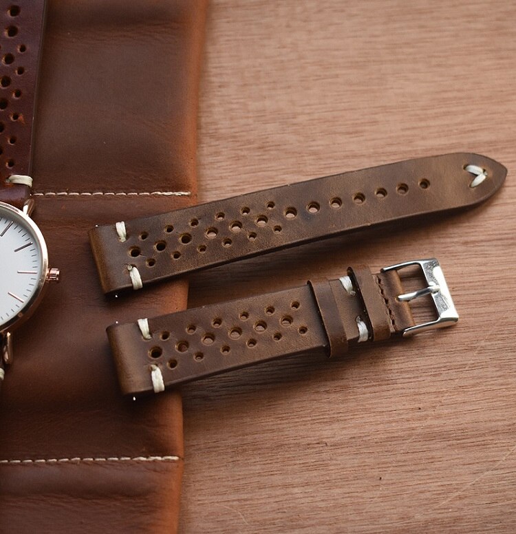 Vintage Hand-Stitched Leather Watch Strap Tanned O... – Vicedeal