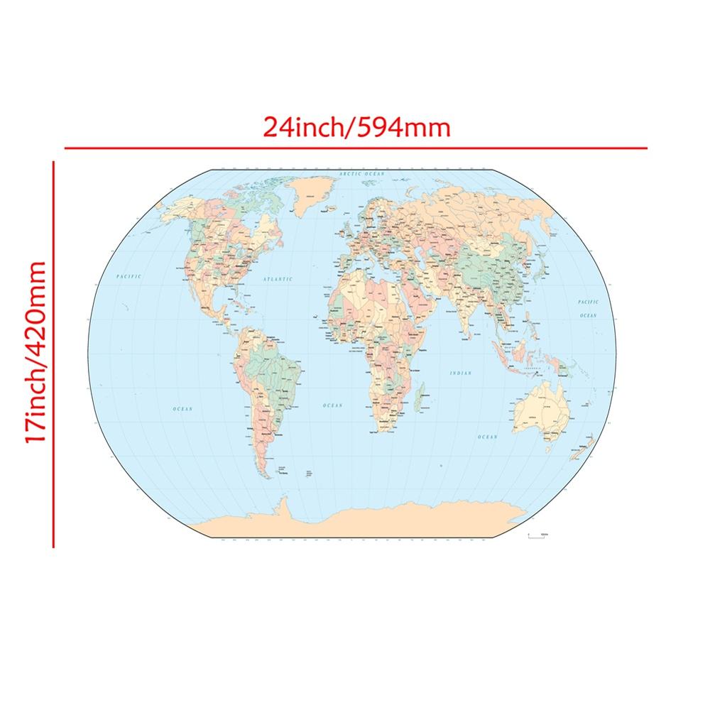 A2 Size World Map Mercator Projection Fine Canvas ... – Vicedeal