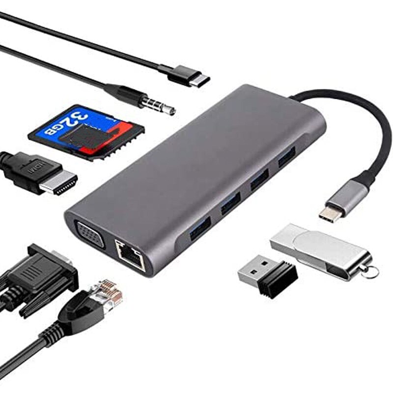 11 in 1 USB C Hub,with 4 USB,Gigabit Ethernet,VGA,... – Grandado
