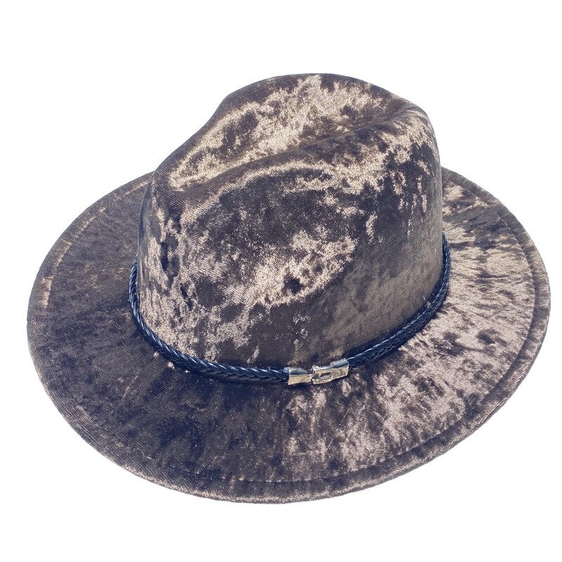 Sombrero de ala grande de terciopelo dorado para h... – Vicedeal