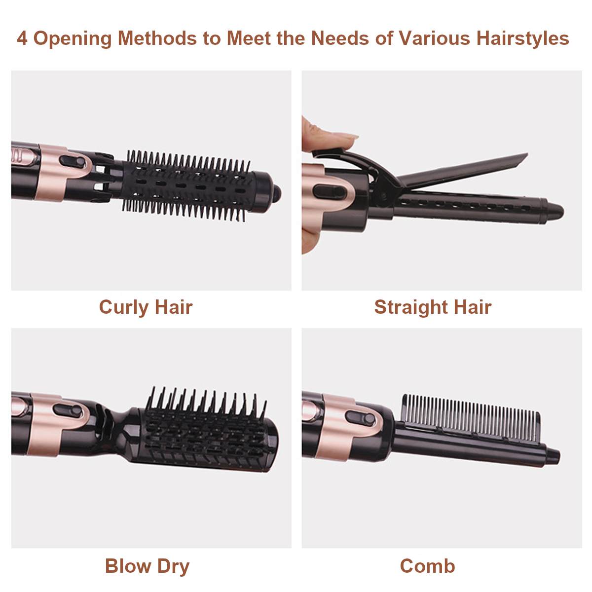 4 in 1 Hair Dryer Brush Hair Straightener Curler C... – Grandado
