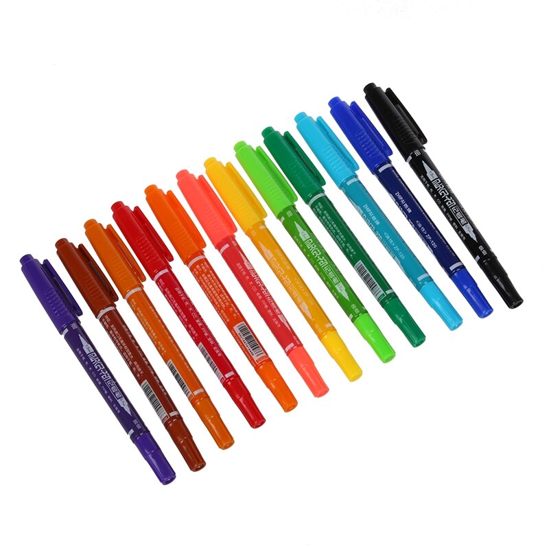12 Pcs Colors Double Ended Permanent Art Markers H... – Grandado