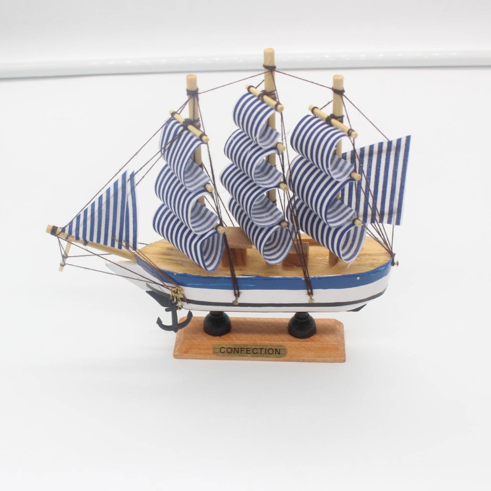 Retro Wooden Mini Sailing Boat Model Statues Sculp... – Grandado