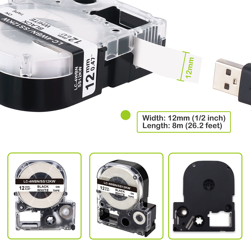 1PK Label Tapes SS12KW Voor Epson Tape LK-4WBN Zwa... – Vicedeal