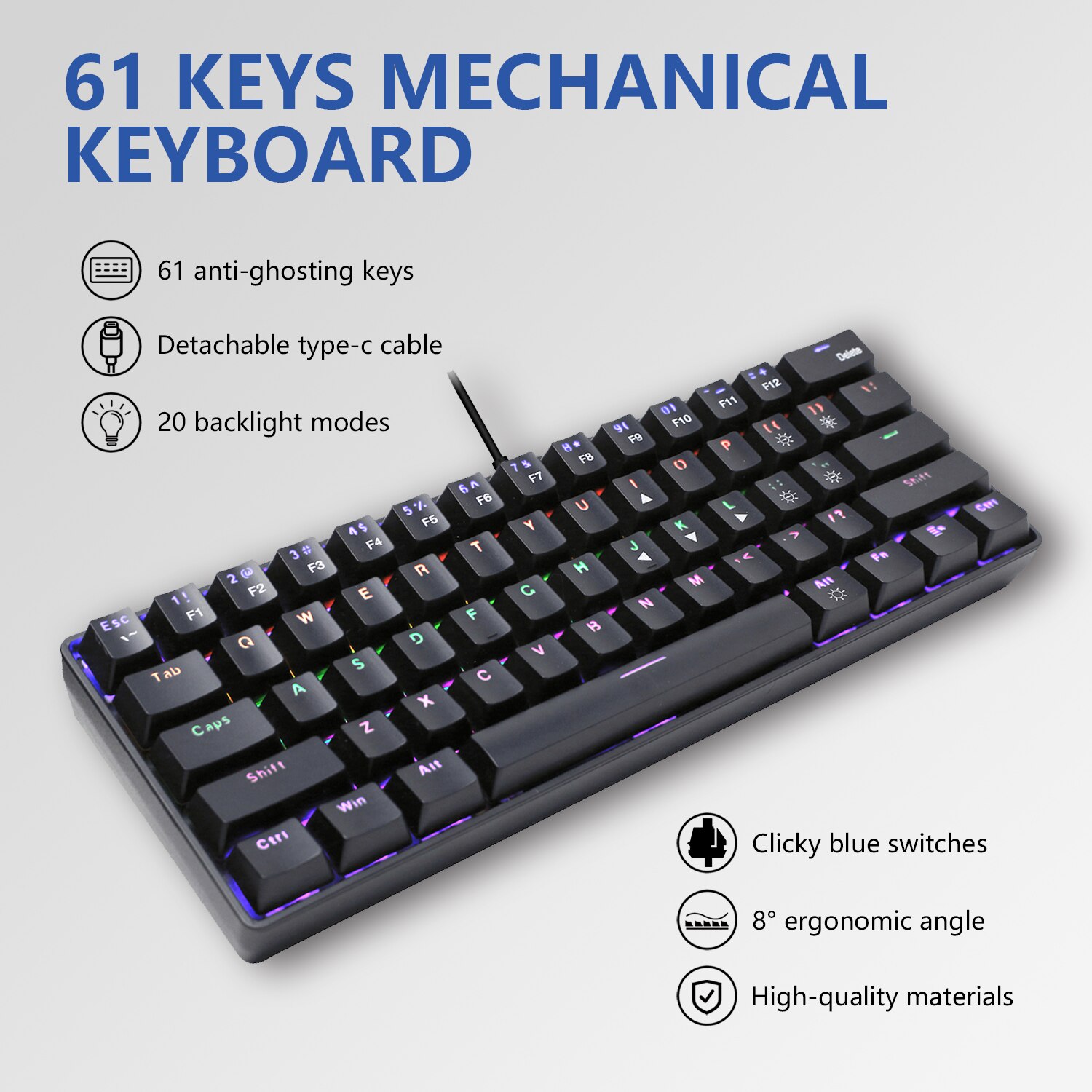 RedThunder 60% Mechanical Gaming Keyboard,Blue Swi... – Grandado