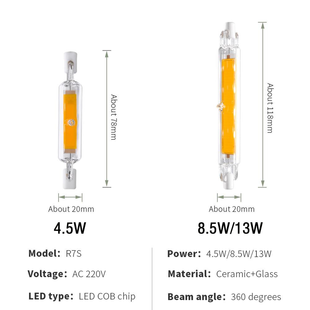 R7S LED Lamp COB Glazen Buis AC220V 240V 78MM 8W 1... – Vicedeal
