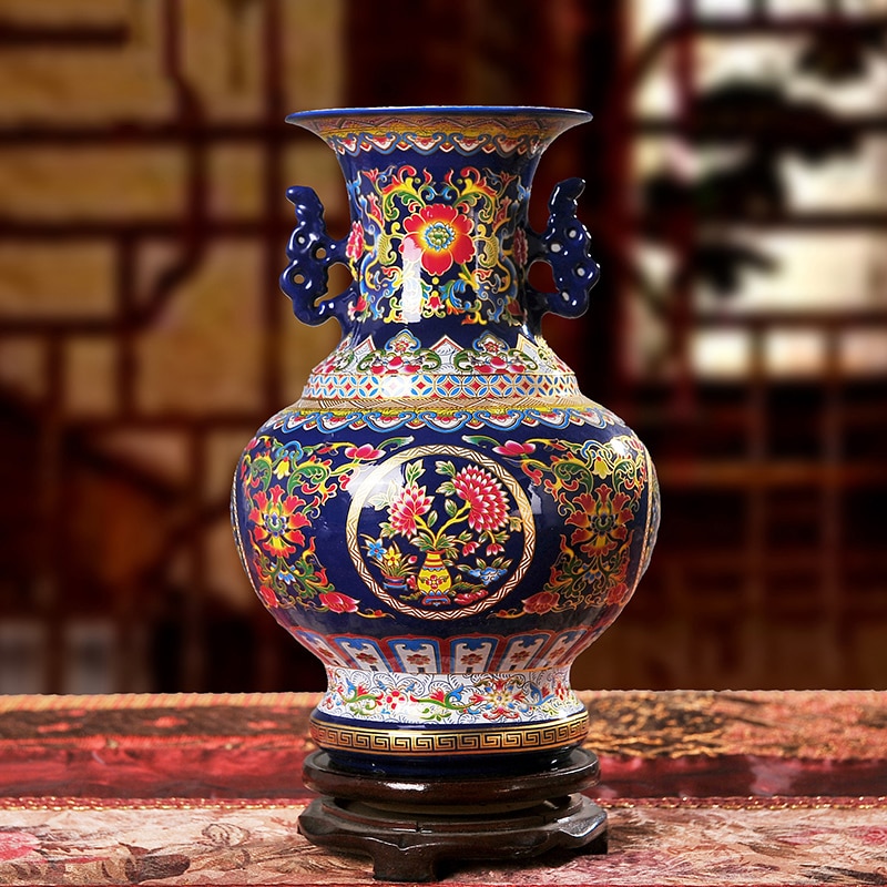 Antique Palace Ceramic Double Ears Enamel Vase Ant... – Vicedeal