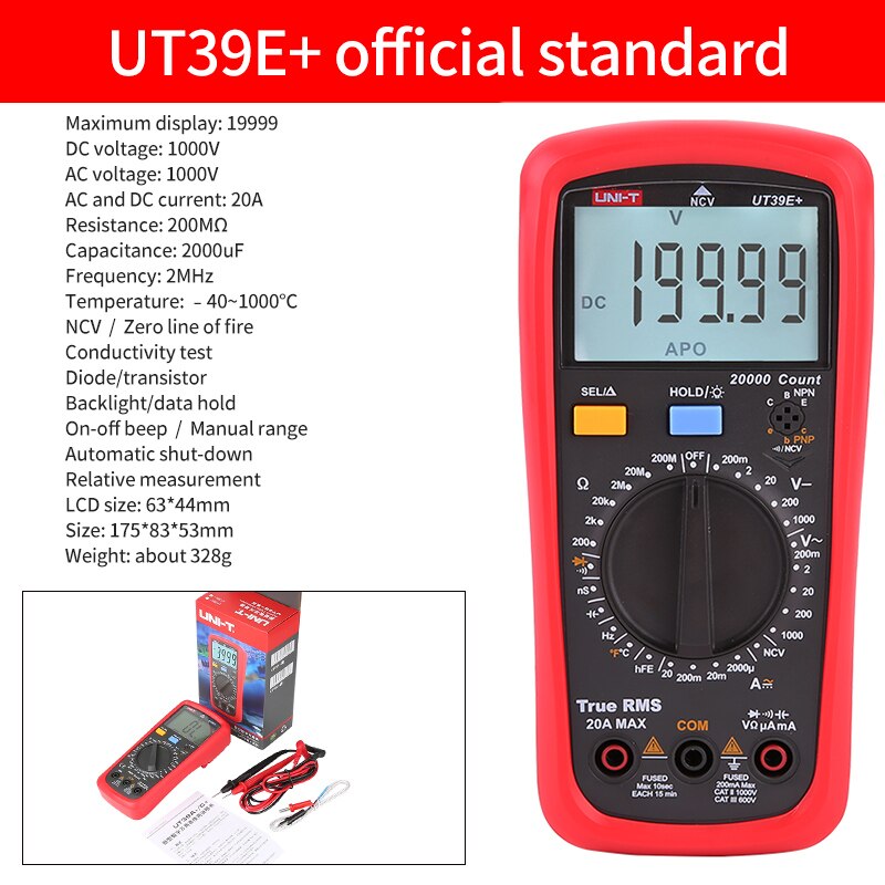 UNI-T UT39E+ AC/DC 20A 1000V Handheld Digital Mult... – Grandado