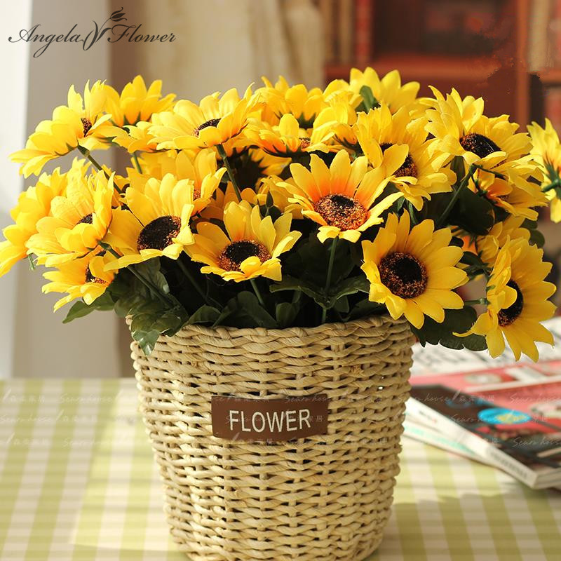 7 grene/buket gul silke solsikke diy silke blomst ... – Grandado