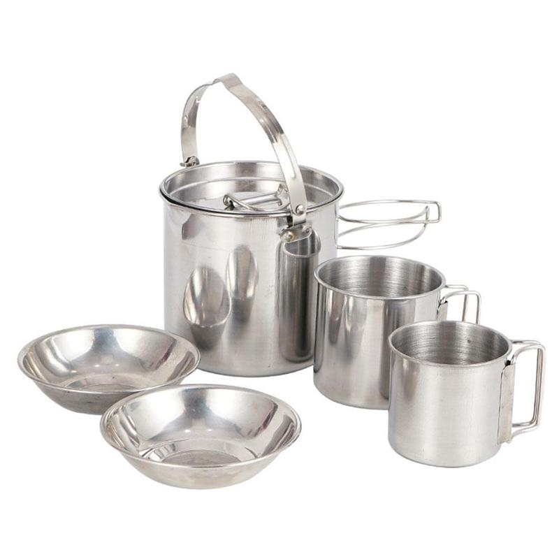 5pcs Set Steel Kettle Pan Bowl Camping Cookware Ou... – Vicedeal