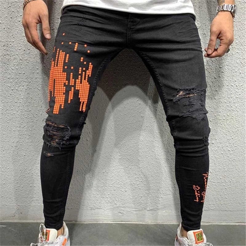 REPPUNK Streetwear Elastic Men Ripped Skinny Jeans... – Grandado