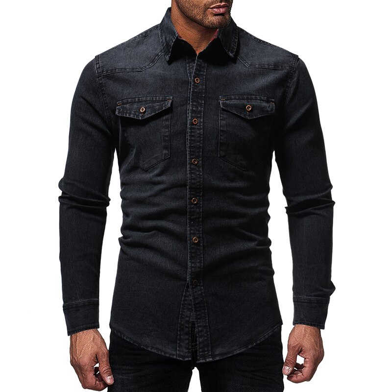 Denim-Shirt Heren Denim Shirts Lange Mouwen Casual... – Vicedeal