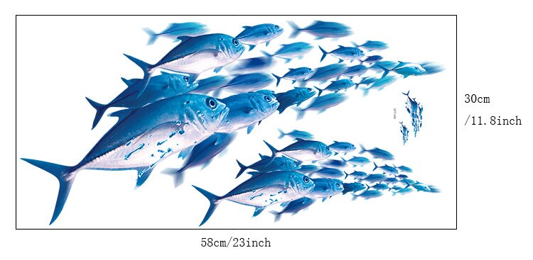 3d Blue Fish School Wall Sticker Personality for L... – Grandado
